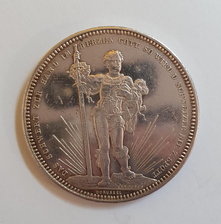 Münze, Schweiz, 5-Fr., "Eidg. Schützenfest in Basel", 1879 (Neu (gemäss Beschreibung)) in ...