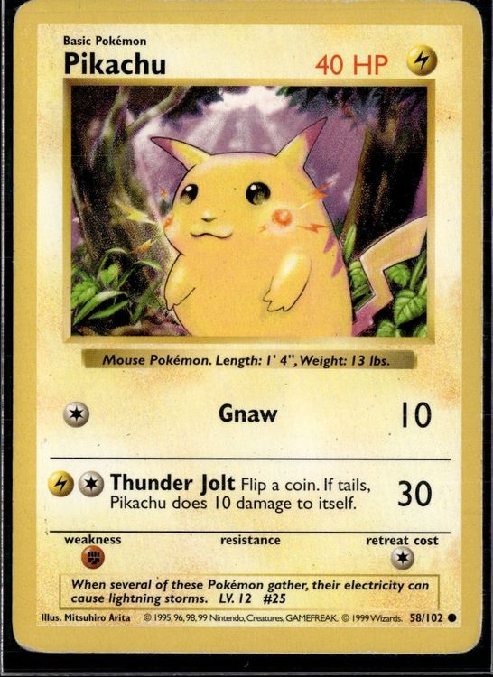 Pikachu red cheeks shadowless 58/102 Base Set Pokemon (Gebraucht) in ...