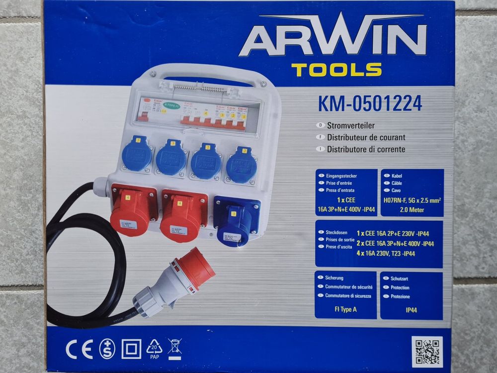 Stromverteiler ARWIN Tools 1x CEE 16A 3P+N+E 400V - IP44 (Neu und originalverpackt) in Baar für ...