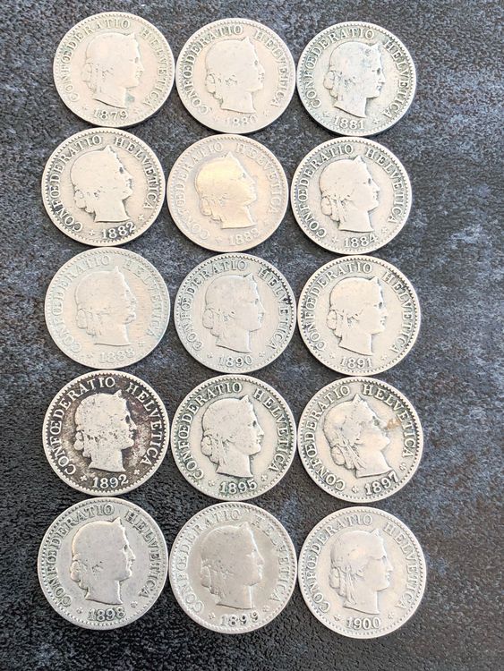 Lot mit 15 Stk. 5 Rp. 1879-84/88/90/91/92/95/97/98/99/1900 | Acheter sur Ricardo