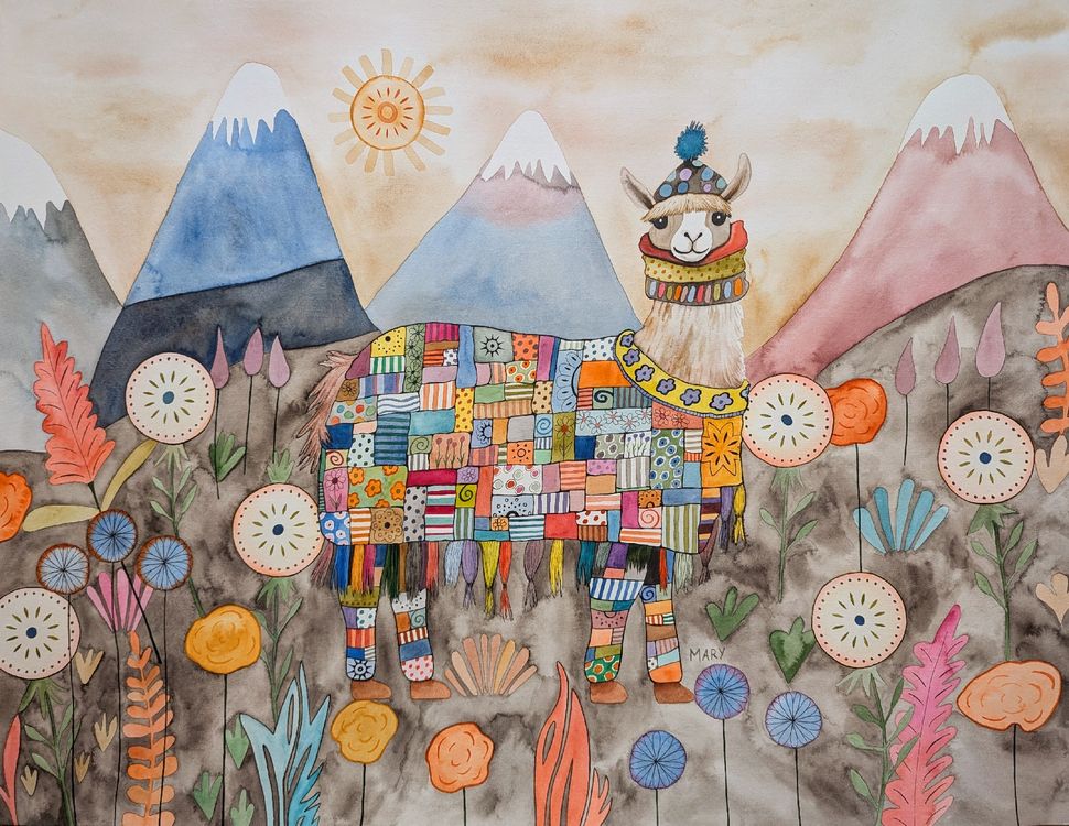 Original Aquarell Lama ohne Drama Bild naive Kunst (Neu und originalverpackt) in Wittenbach für ...