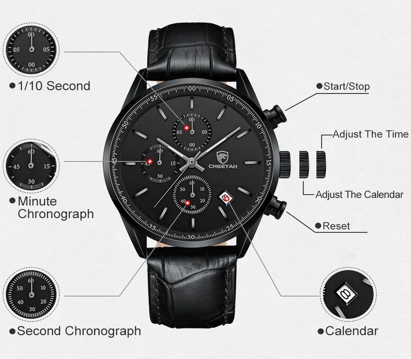 CHEETAH WATCH - schwarze Herrenuhr mit Lederarmband | Kaufen auf Ricardo