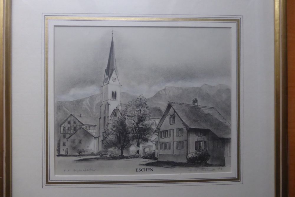 M. Fürer - " Eschen " FL im Echtgoldrahmen üb Eck vergoldet (Neu und ...