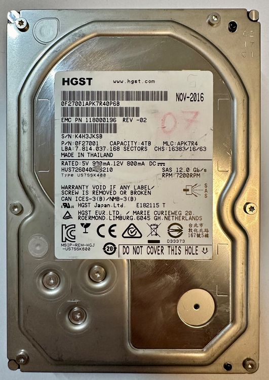 HGST 4TB 12Gbps 3.5" SAS HDD Enterprise Datacenter (Gebraucht) in ...