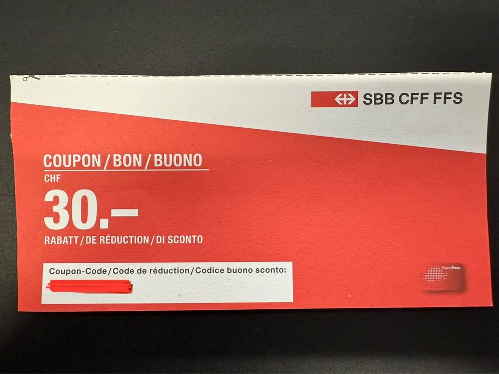 SBB CFF FFS Gutschein Bon CHF 30.- Rabatt aufs Halbtax (Neu (gemäss ...