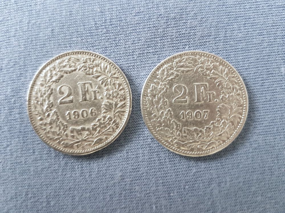 2 x 2 Franken Silbermünzen 1906 und 1907 ab nur 1 Fr !!! | Kaufen auf Ricardo