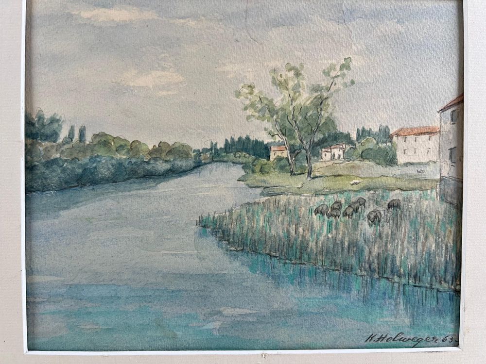 Flusslandschaft Aquarell signiert. (Gebraucht) in Neuhausen am Rheinfall für CHF 10 – mit ...