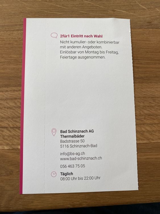 2:1 Gutschein Thermalbad Bad Schinznach gültig bis 30.11.25 (Neu (gemäss Beschreibung)) in ...