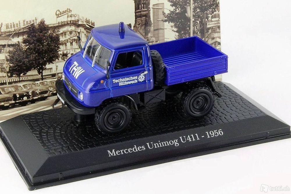 Mercedes Unimog U411 Pritsche 1956 "THW dunkelblau" 1:43 (Neu und ...
