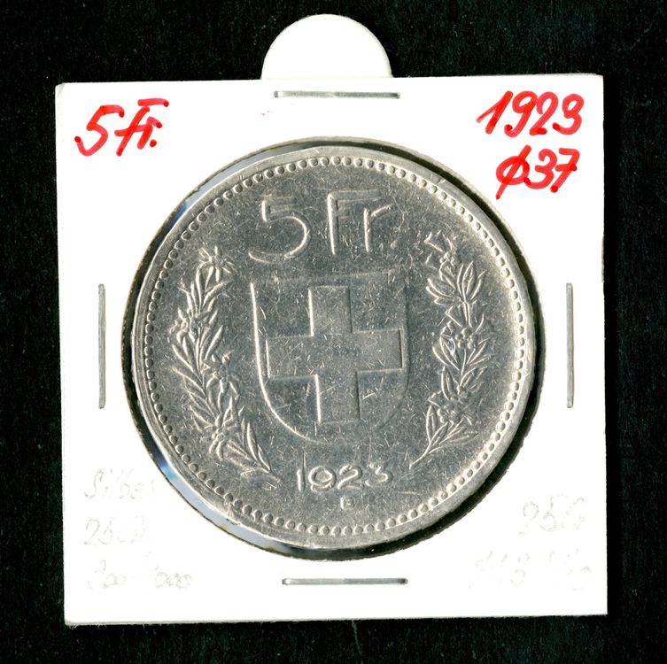 Schweizer 5 Franken Münze aus dem Jahre 1923 | Kaufen auf Ricardo
