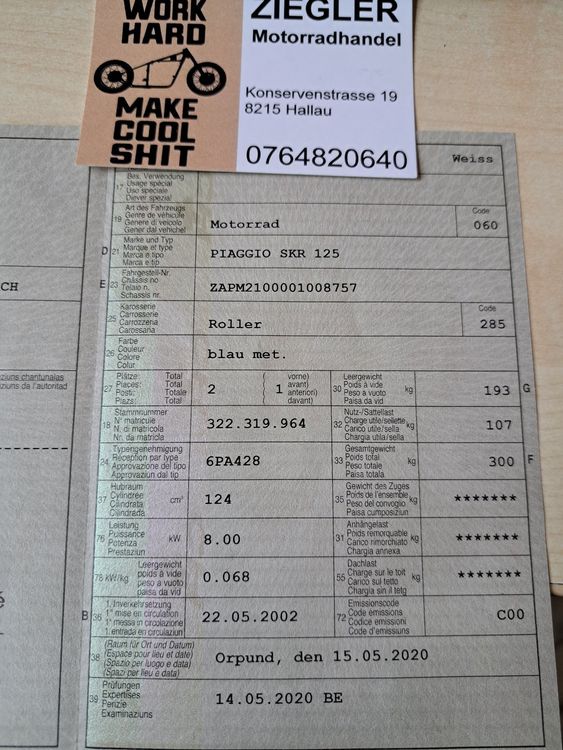 PIAGGIO SKR 125 Roller Scooter | Kaufen auf Ricardo