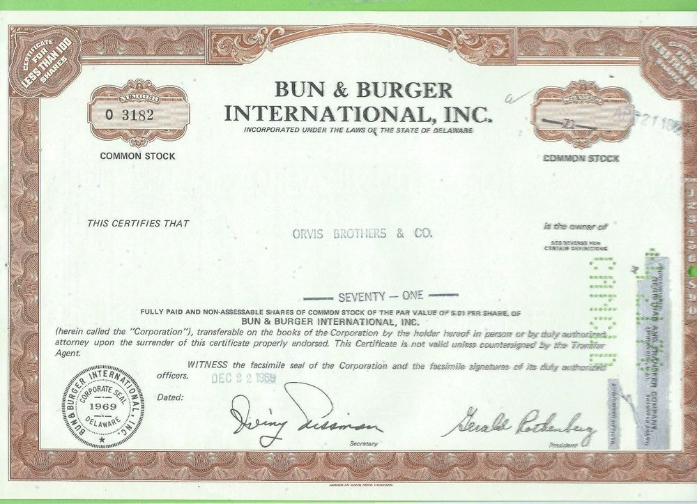 Bun & Burger International, Inc. 1969 (Gebraucht) in Zürich für CHF 4 ...