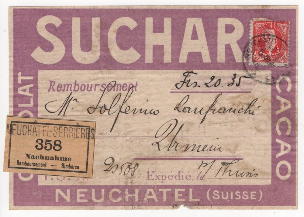 rare 1 Fr. Stehende Helvetia auf NN mit PERFIN von SUCHARD (Gebraucht) in Eglisau für CHF 180 ...