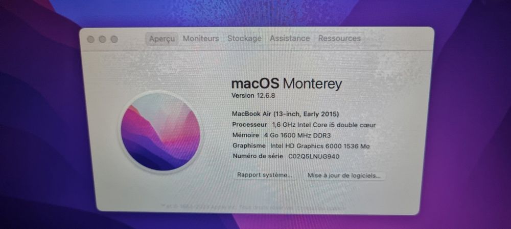 Macbook Air 13", 2015, OS X Monterey,i5, ram 4gb, ssd 128gb. | Acheter ...