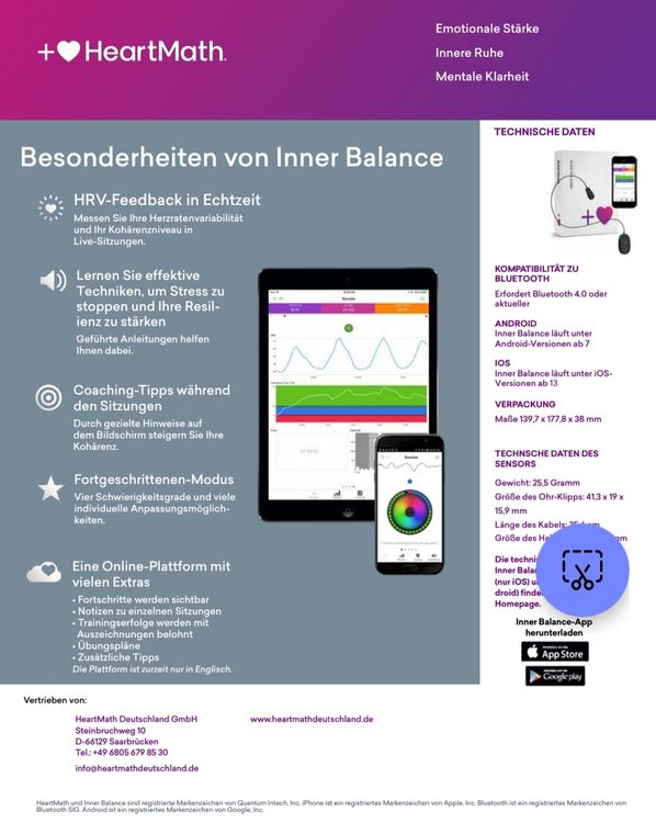 Inner Balance HeartMath Bluetooth. HRV, Stress, Biofeedback (Gebraucht ...