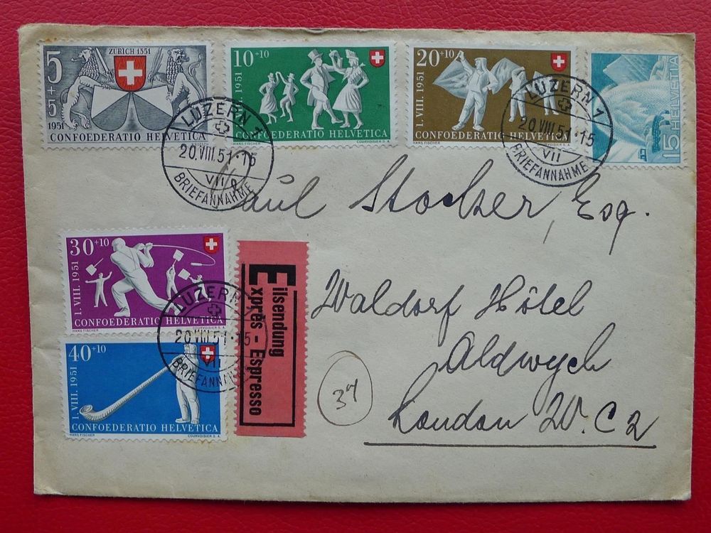 1951 Pro Patria: B51-B55, Satzbrief EXPRESS nach London (Gebraucht) in ...