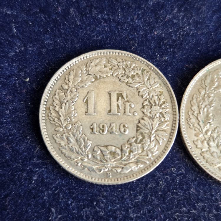 2 Silbermünzen 1 Fr. Jahrgang 1946 & 1963 (Gebraucht) in Stans für CHF ...