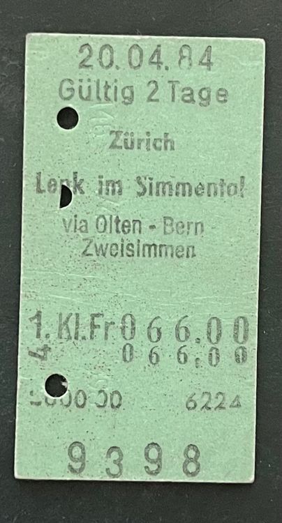 Zürich Lenk im Simmental via Olten Bern Zweisimmen/ 1Kl 1984 (Gebraucht) in Wabern für CHF 1.5 ...