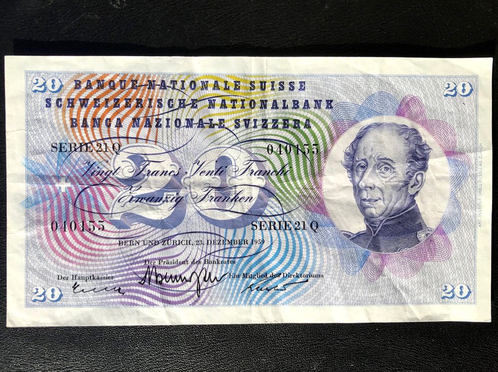 20er Banknote Franken Schweiz 1959 (Gebraucht) in Seltisberg für CHF 10 ...