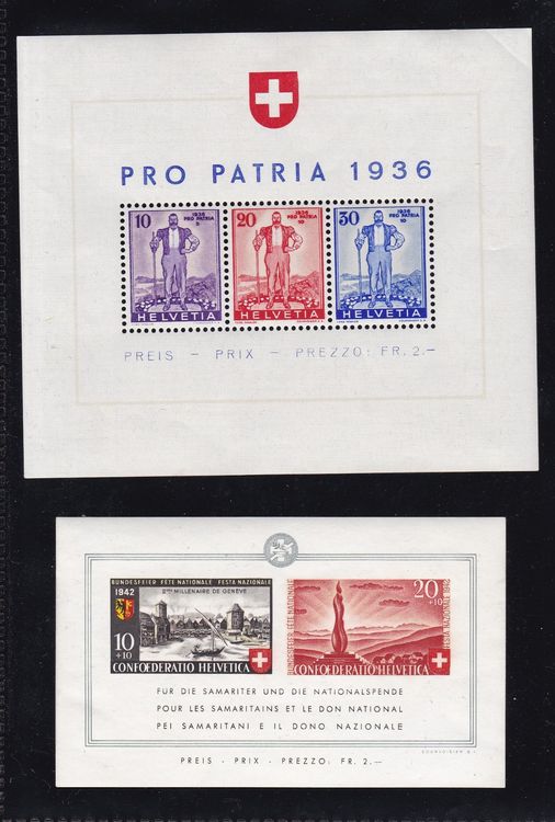 Zwei Pro Patria Briefmarken Blocks 1936 & 1942 */** | Kaufen auf Ricardo