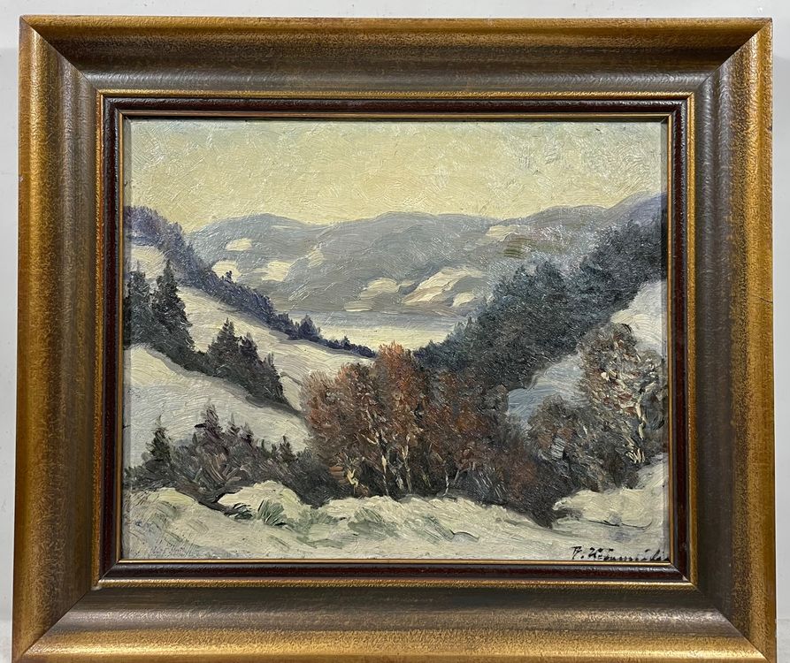 Grosses Winterlandschaft Gemälde unleserlich Signiert | Kaufen auf Ricardo