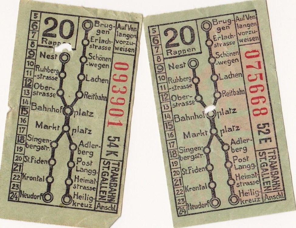 Trambahn Tram St. Gallen Strassenbahn Zwei alte Billette | Kaufen auf Ricardo