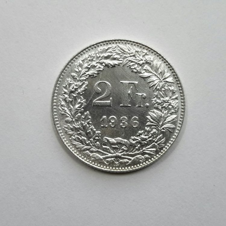 2 Franken , 1936 , Silber , unzirkuliert . (Neu (gemäss Beschreibung)) in Burgdorf für CHF 98 ...
