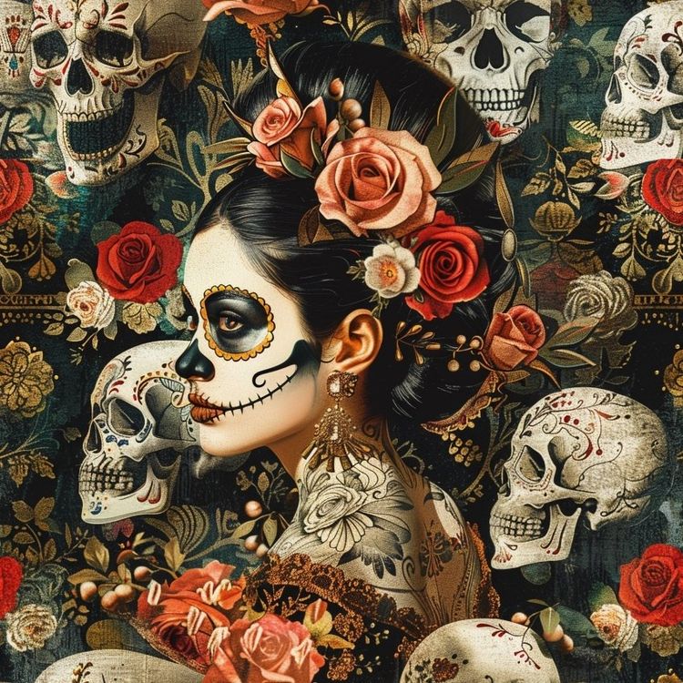 Jersey "La Catrina - Dia de los muertos" Stoff je m (Neu und ...
