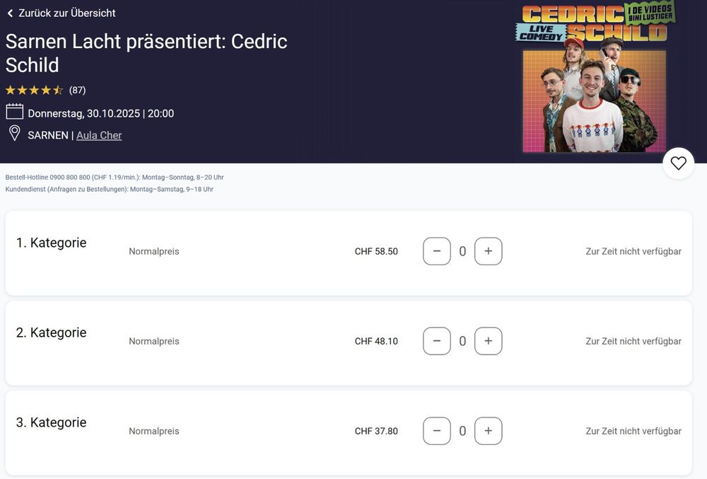 2 Tickets für Sarnen Lacht : Cedric Schild 30.10.25 (Neu und ...