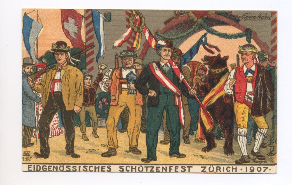 CH, 1907, AK Eidg. Schützenfest, mit Sonderstempel (Gebraucht) in Basel für CHF 10 – mit ...