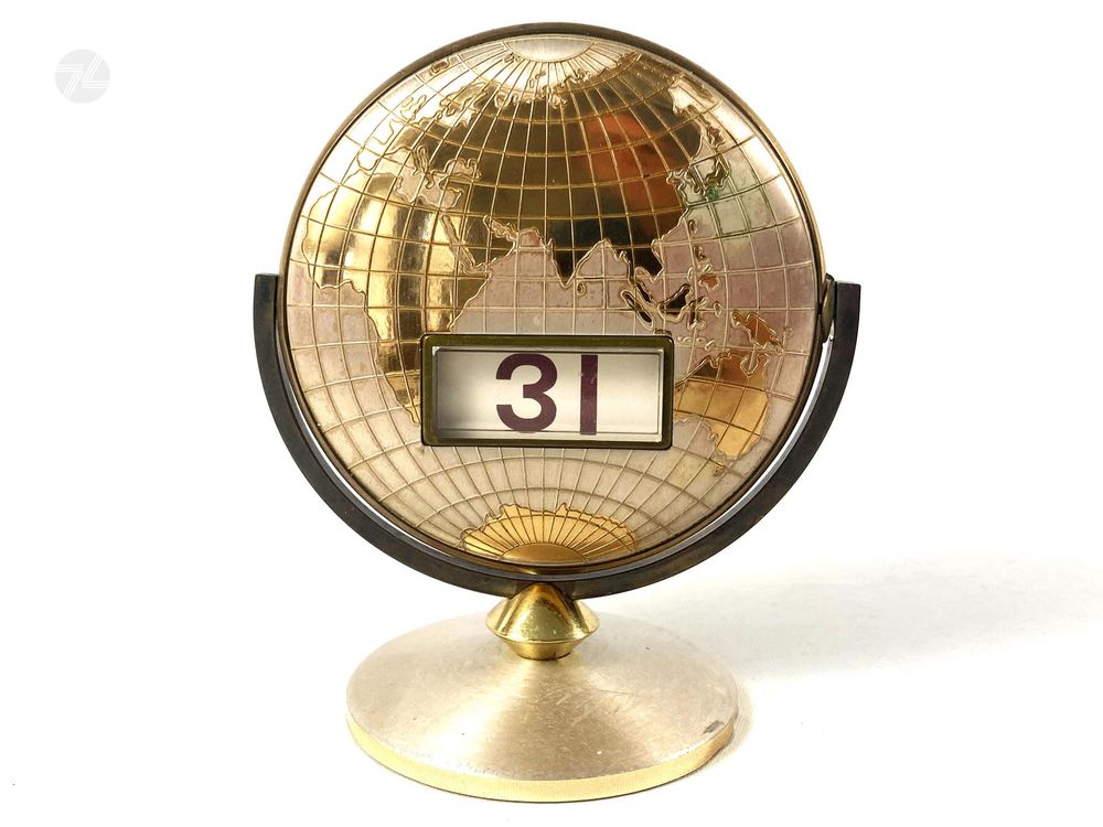 Vintage Globus Ewiger Tischkalender Mid-Century Modern Gold (Gebraucht ...