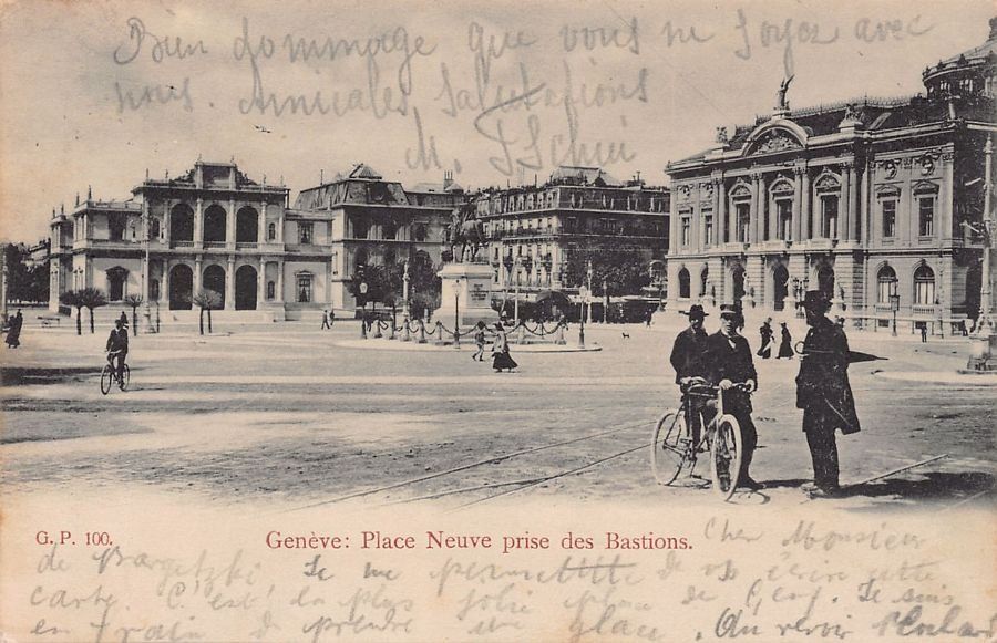 Genève, Place Neuve depuis Bastions, animée, circulée 1906 (Gebraucht ...