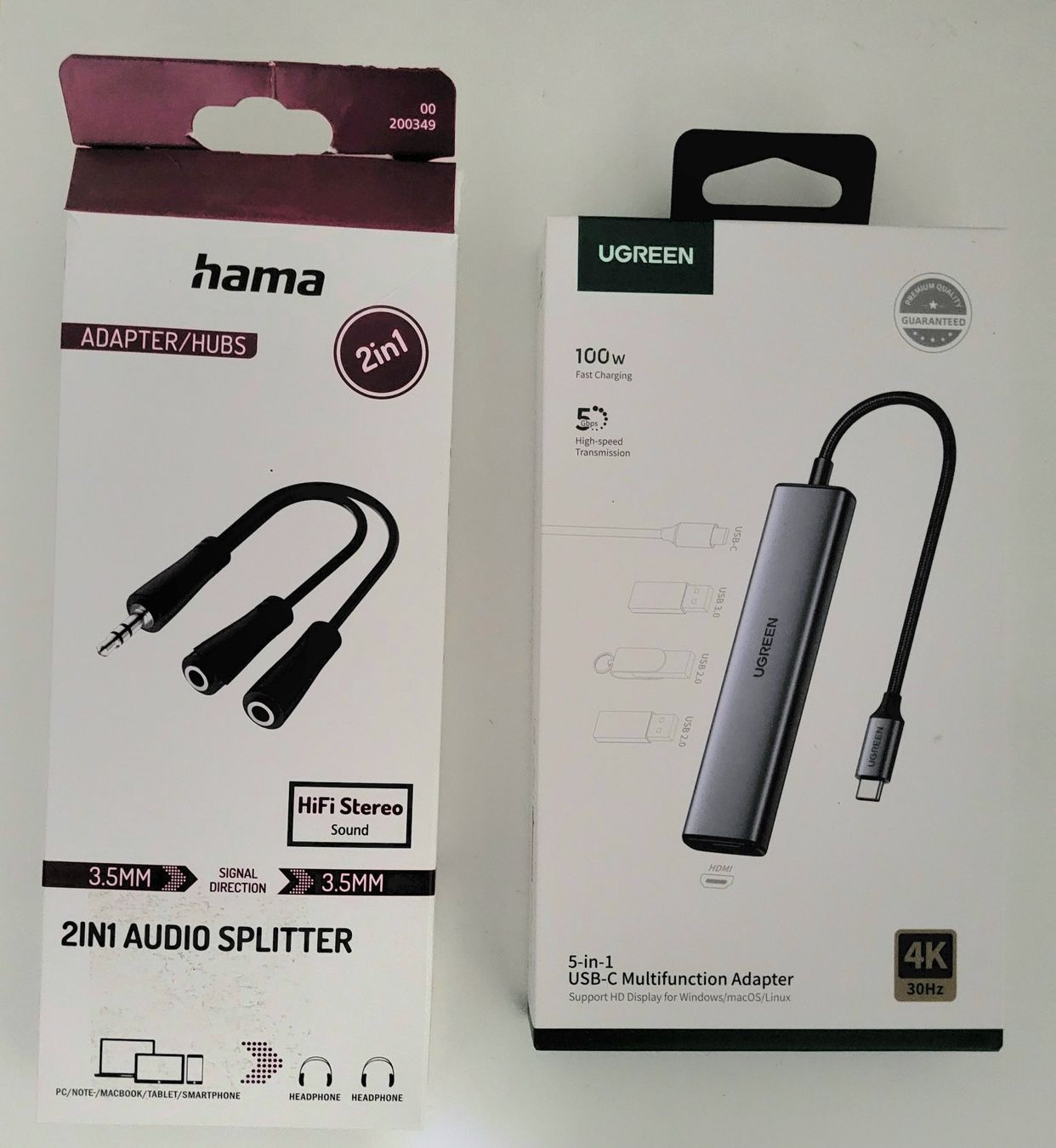 Hama Audio Splitter 2in1 + UGREEN USB-C Adapter 5in1 (Neu und ...
