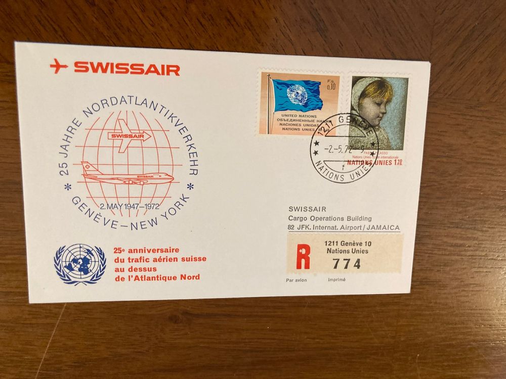 SR 25 JAHRE NORDATLANTIKVERKEHR UNO-GENF/JFK JAMAICA 2.5.72 (Gebraucht) in Monteggio für CHF 1 ...