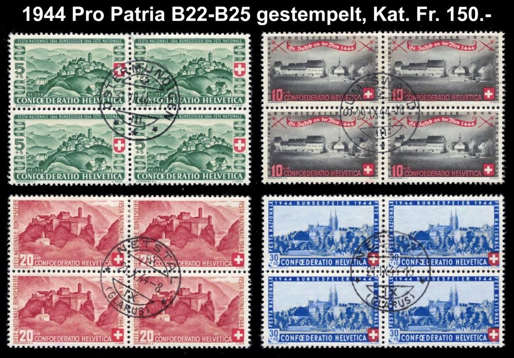 1944 Pro Patria 4er gestempelt B22-B25, Kat. Fr. 150.- | Kaufen auf Ricardo