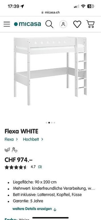 Flexa WHITE (Rosa)Hochbett (Micasa) (Gebraucht) in Opfikon für CHF 345 ...