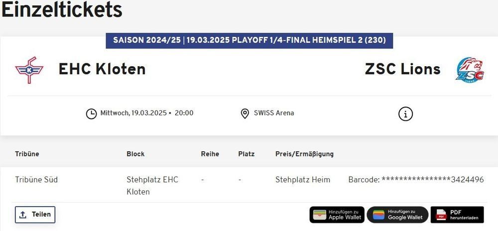 Kloten-ZSC (Gebraucht) in Buch am Irchel für CHF 1 – nur Abholung auf Ricardo kaufen