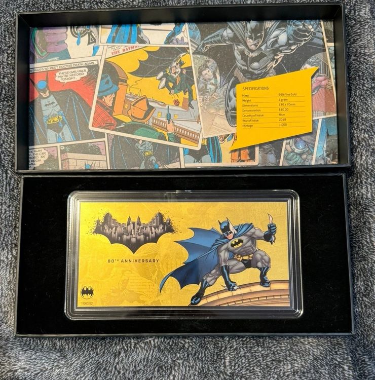 DC Batman 80th Anniversary 1g Gold Coin Note Lim 1000 (Neu und ...