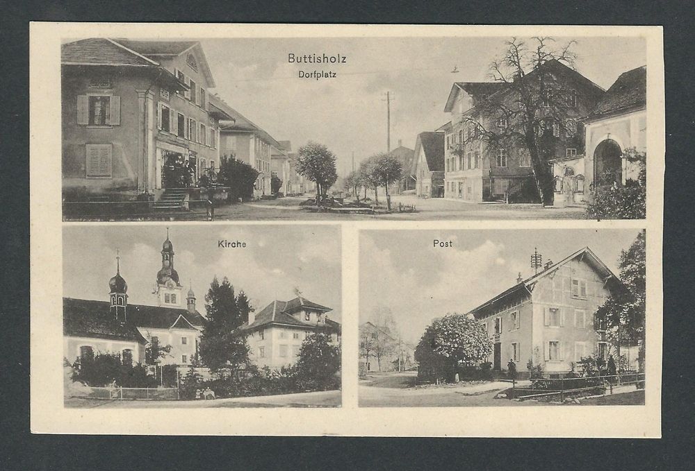 Buttisholz mit 3 Bildern (Post, Kirche, Dorfplatz), 1913 | Kaufen auf Ricardo