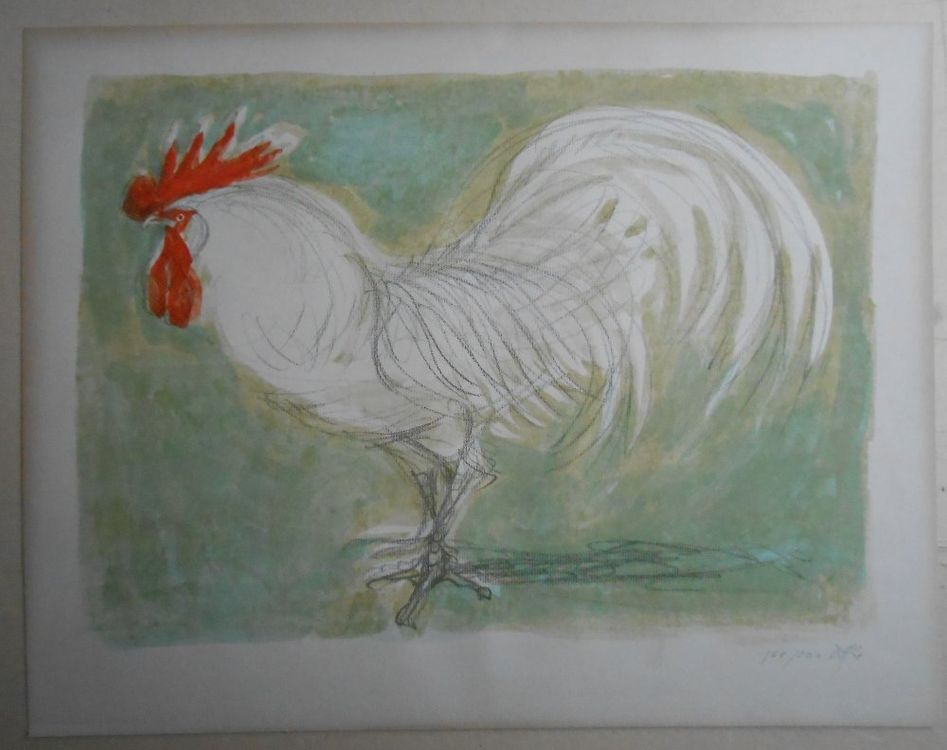 Hans Fischer. Weisser Hahn. OLithographie, signiert. (Gebraucht) in ...