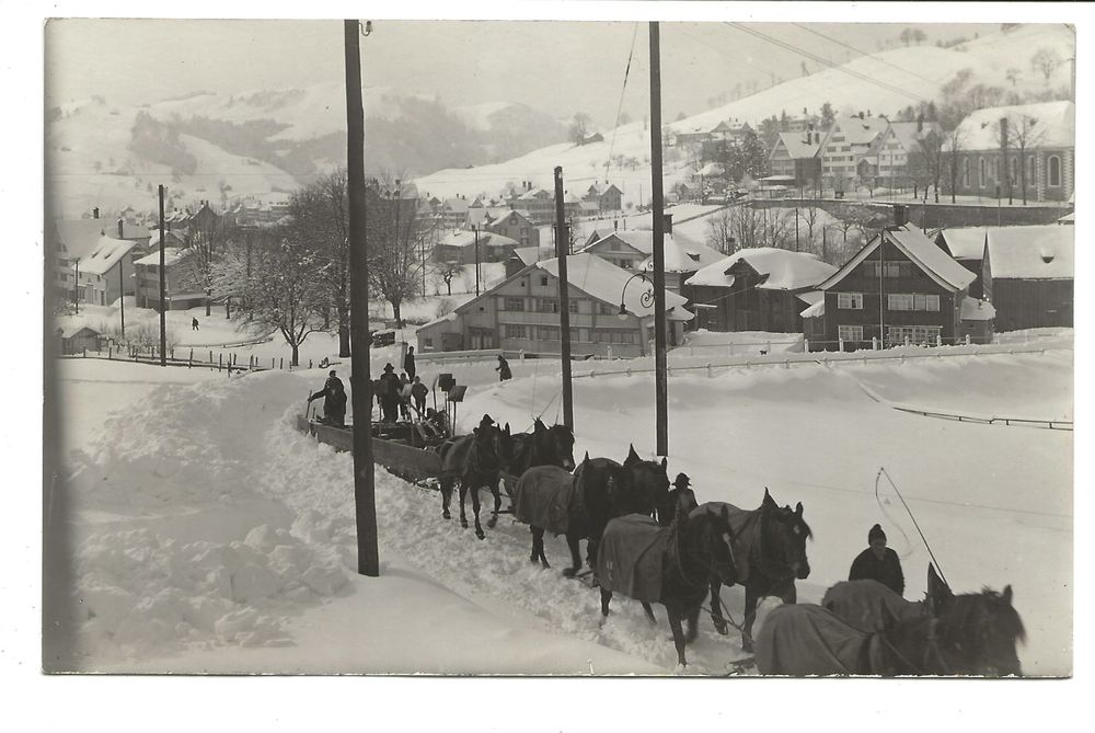 Gais (AR) Winter - Schneepflug mit Pferden - echt Foto-AK | Kaufen auf Ricardo