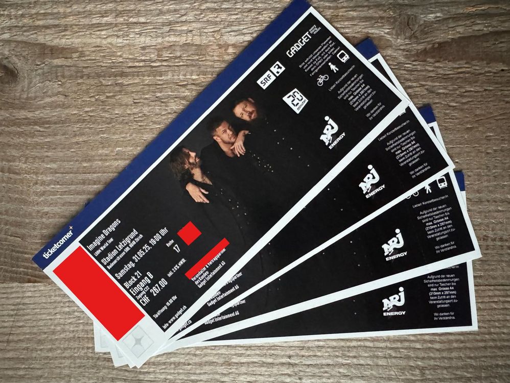 4x Imagine Dragons Ticket Zürich, Block 21, Premium Ticket (Neu und ...