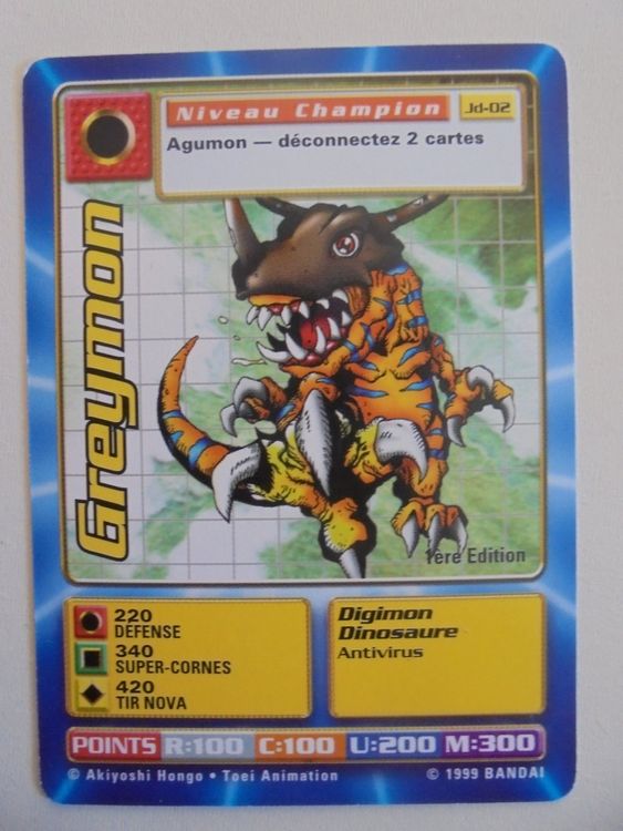DIGIMON Jd-02 Greymon /Bandai 1ère édition 1999. Comme neuve (Gebraucht ...