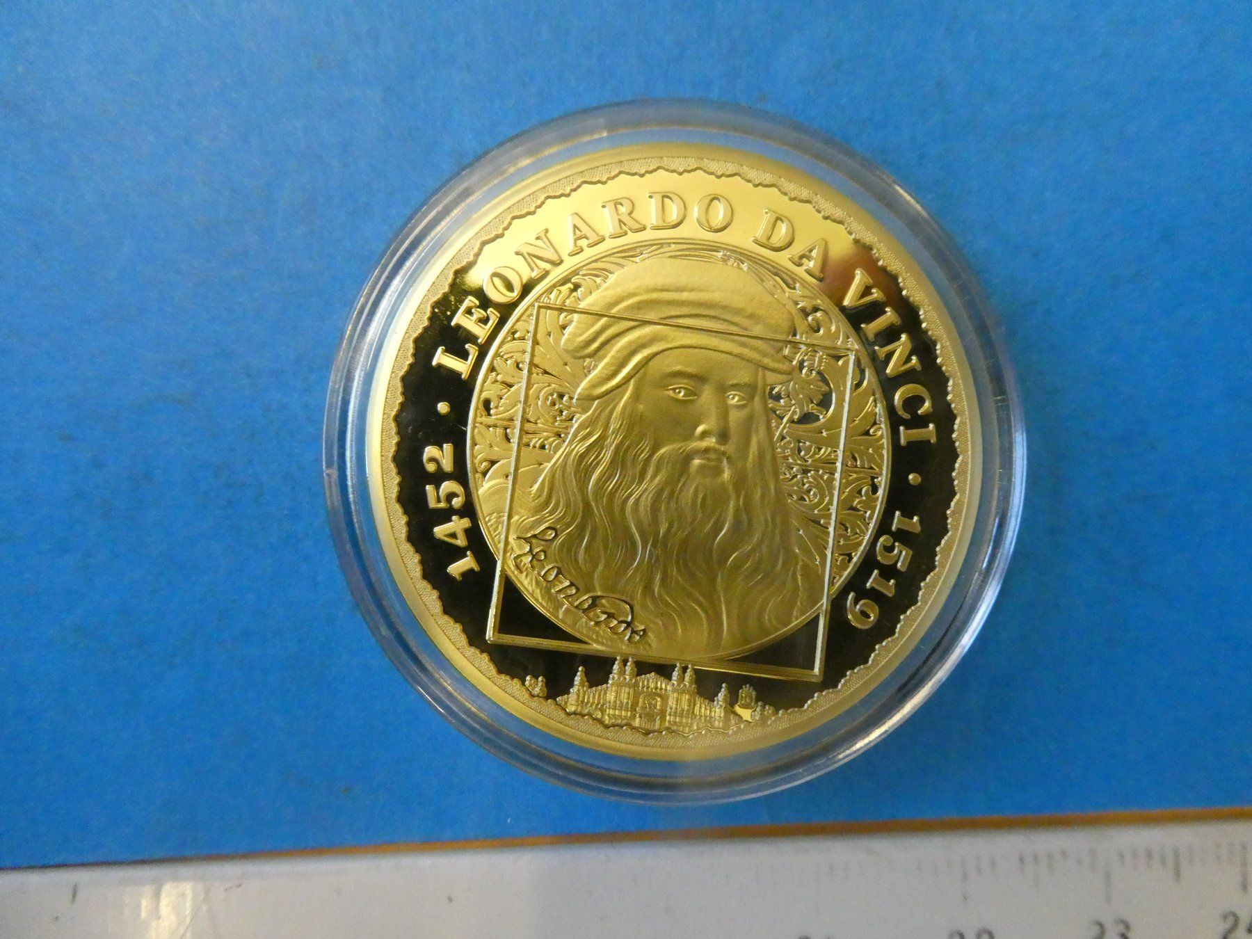 vergoldete Medaille 40 mm PP - Leonardo Da Vinci - (3) (Neu (gemäss ...