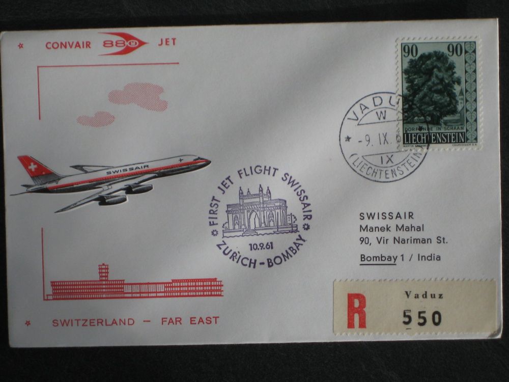 Erstflugbrief FL-Zürich-BOMBAY 10.9.1961 (Neu (gemäss Beschreibung)) in Wangs für CHF 3.5 – mit ...