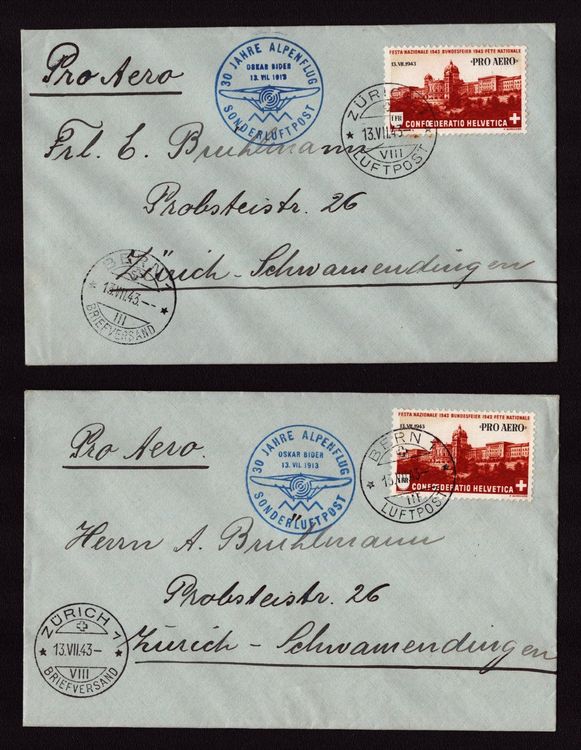 FDC Pro Aero 1943 F36 2 enveloppes (Gebraucht) in Delémont für CHF 4 – mit Lieferung auf Ricardo ...