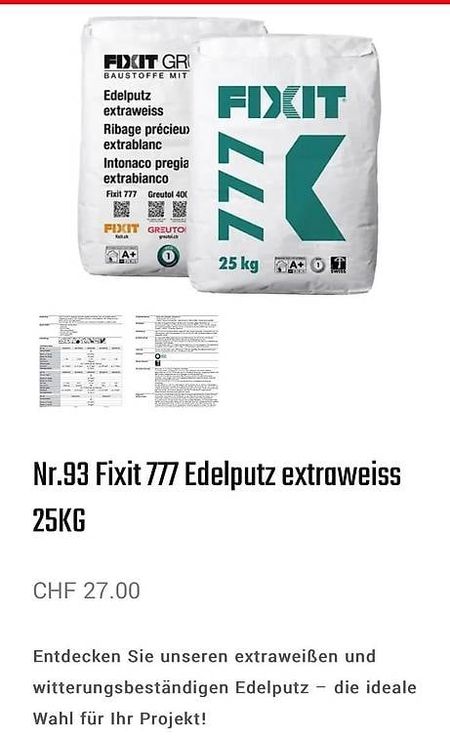 Fixit 777 Edelputz extraweiss 25KG (Neu und originalverpackt) in ...