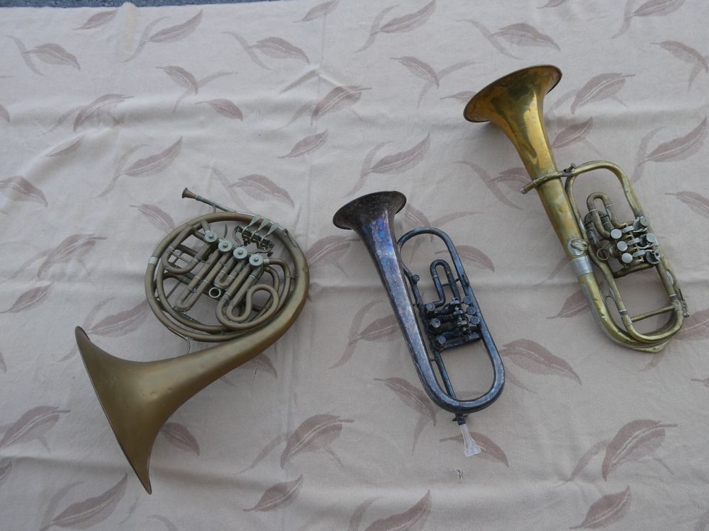 3 antike Blasinstrumente, 2 Trompeten und 1 Waldhorn (Gebraucht) in ...