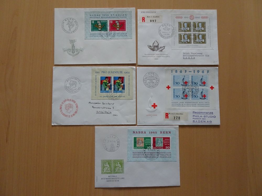 SCHWEIZ, 5 x BLOCK FDC, 1959 - 1965 (Gebraucht) in Stäfa für CHF 1 – mit Lieferung auf Ricardo ...
