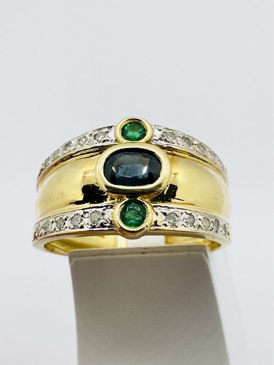 750 Gold Ring mit Saphir Smaragd und 20 Brillanten (Gebraucht) in Murg ...